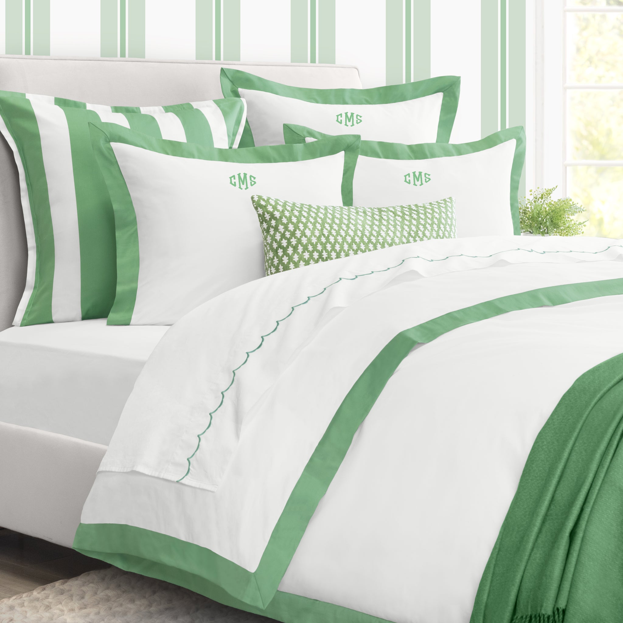 Palm Green Wavelet Embroidered Flat Sheet – Crane & Canopy