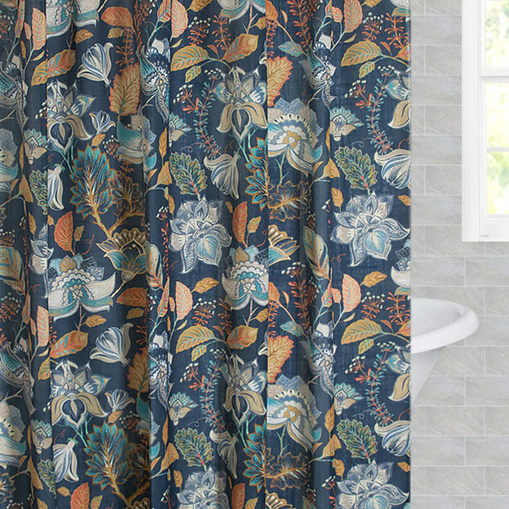 The Navy Botanical Shower Curtain | Printed Shower Curtain – Crane & Canopy