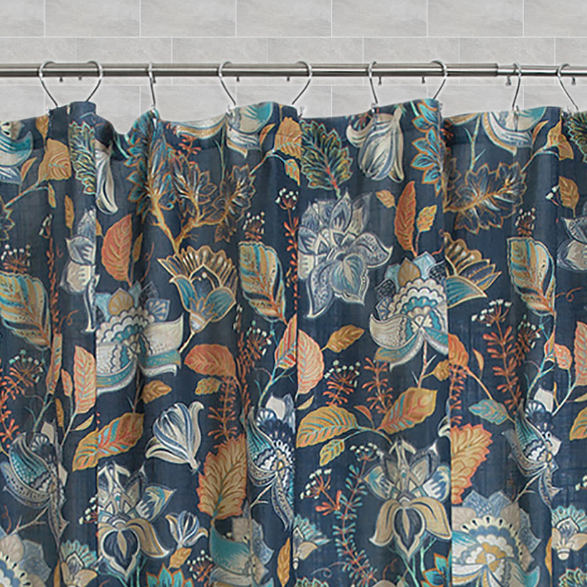 The Navy Botanical Shower Curtain | Printed Shower Curtain – Crane & Canopy