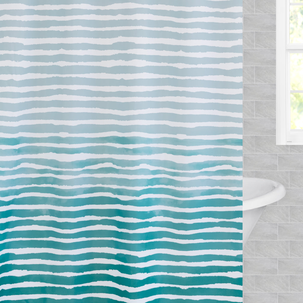 The Lagoon Watercolor Stripes Shower Curtain Printed Shower Curtain