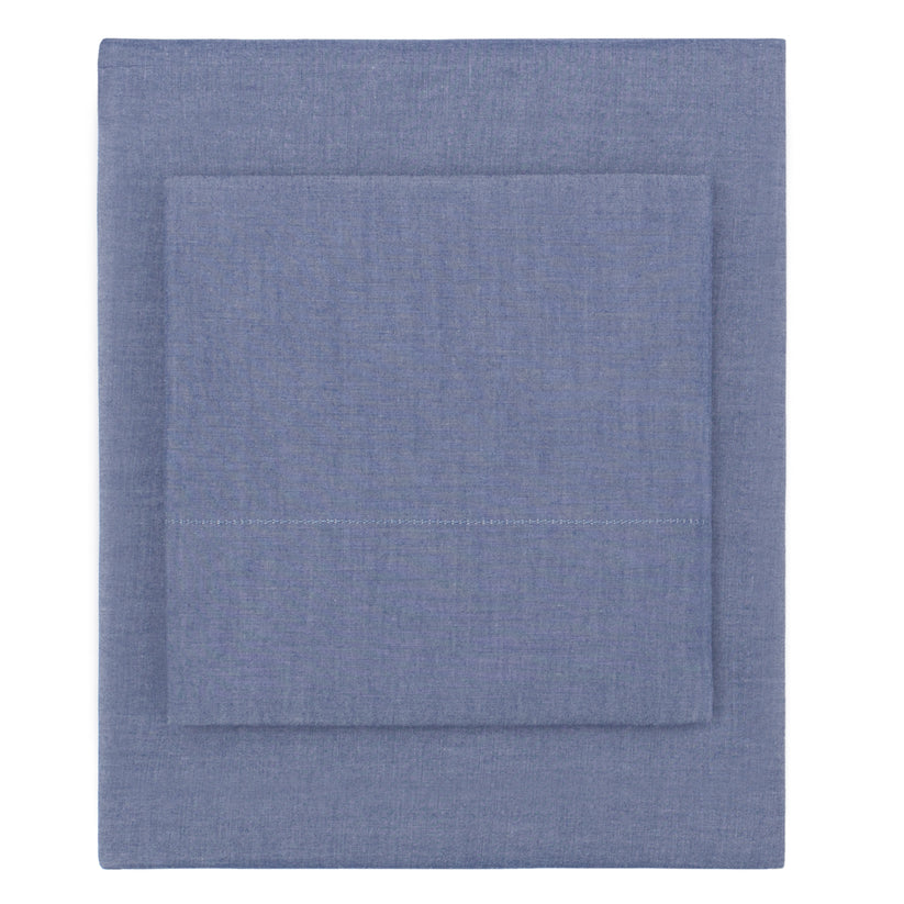 Blue Chambray Sheet Set (Fitted Sheet, Flat Sheet & Pillowcases ...