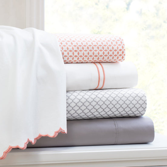 Coral Scalloped Embroidered Sheet Set 1 (Fitted, Flat, & Pillow Cases ...