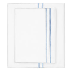 French Blue Lines Embroidered Sheet Set 1 (Fitted, Flat, & Pillow Cases ...