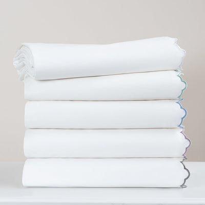 French Blue Scalloped Embroidered Sheet Set 1 (Fitted, Flat, & Pillow ...