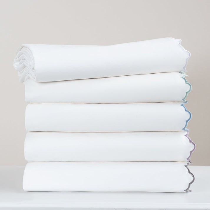 Porcelain Green Scalloped Embroidered Sheet Set 1 (Fitted, Flat ...