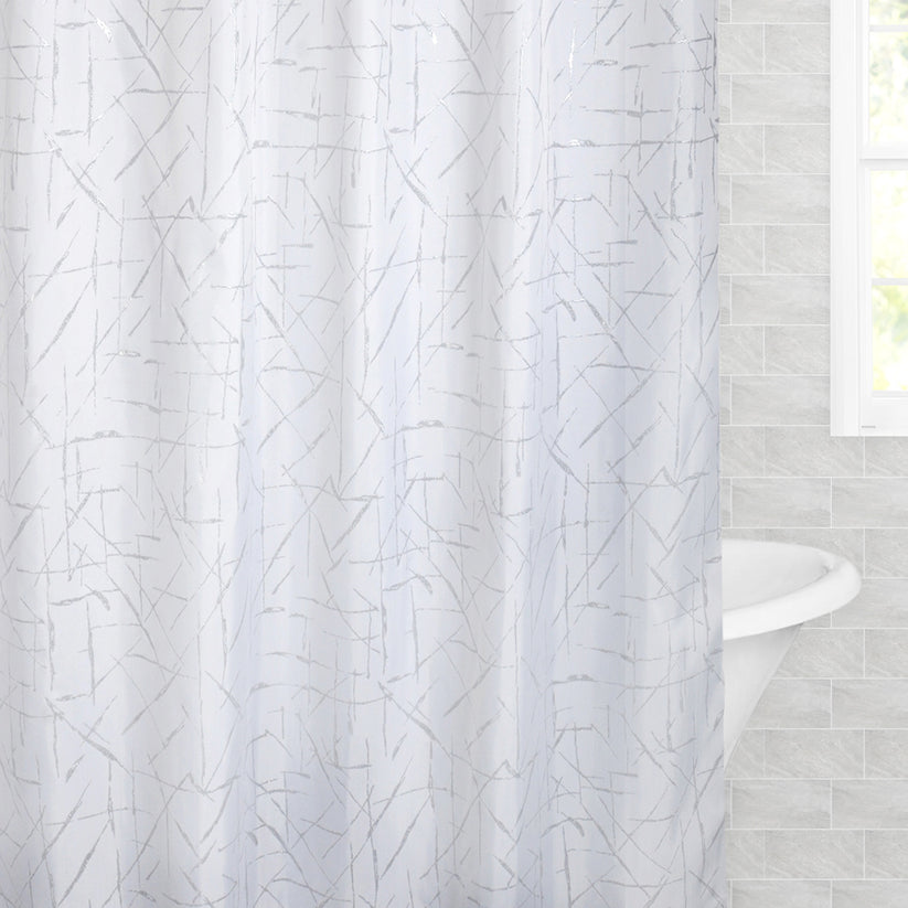 The Silver Scribbles Shower Curtain | Silver Shower Curtain – Crane ...