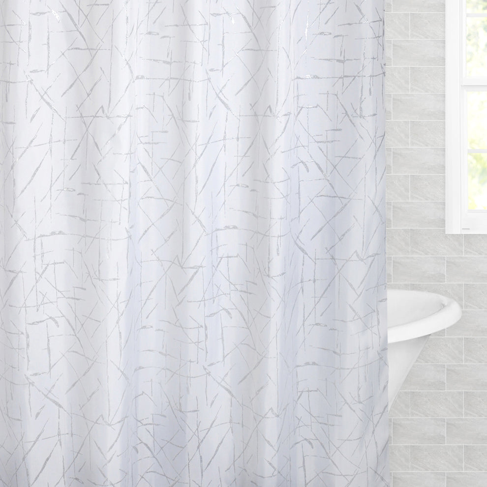 The Silver Scribbles Shower Curtain | Silver Shower Curtain – Crane ...