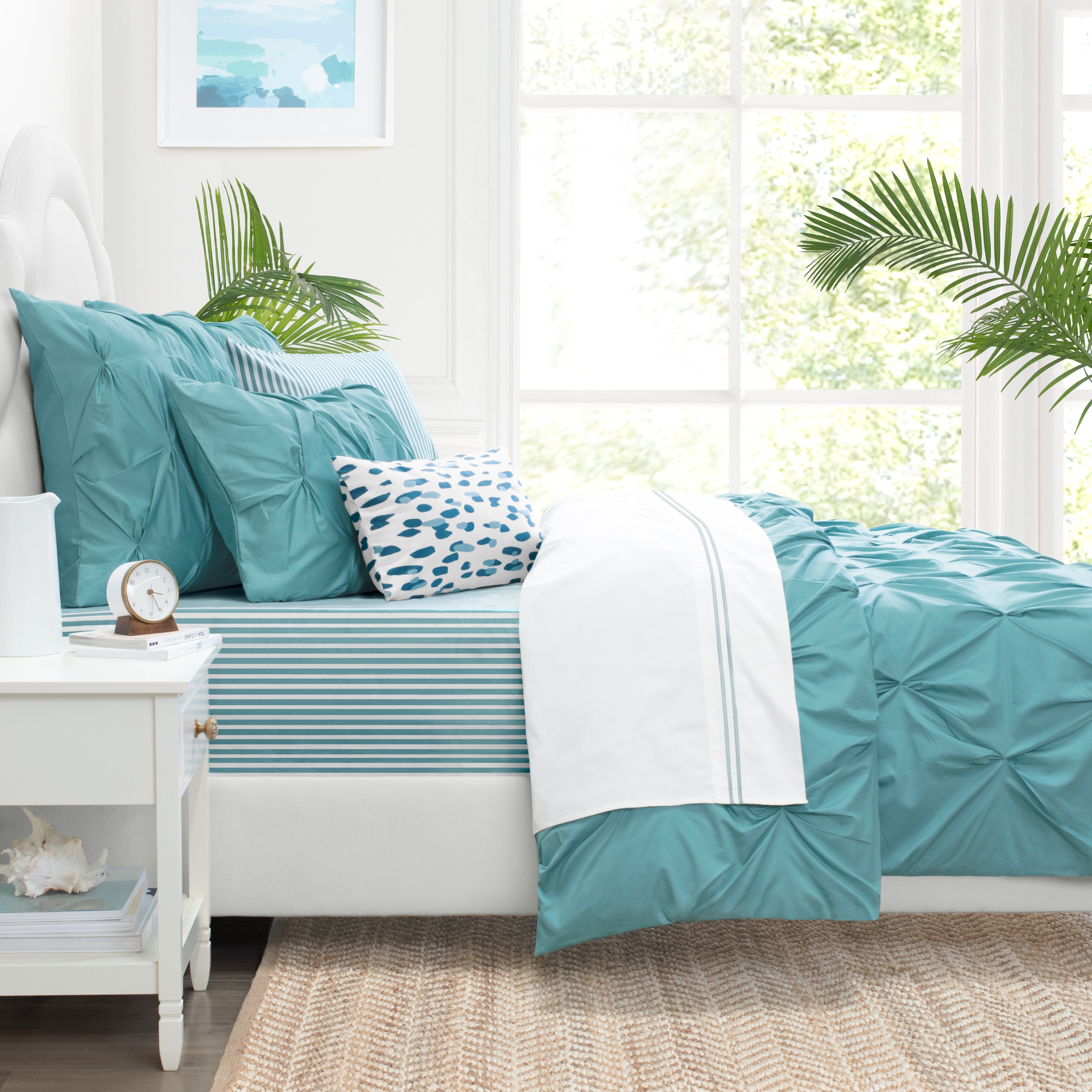 Valencia Turquoise Pintuck Sham Pair – Crane & Canopy