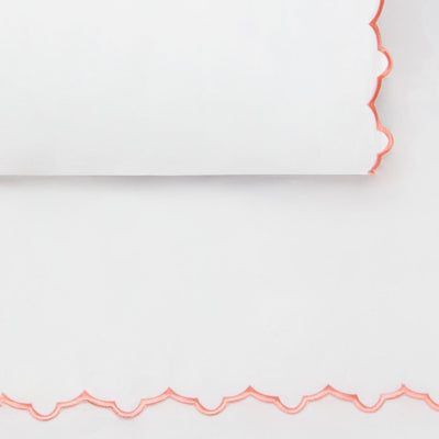 Coral Scalloped Embroidered Sheet Set 1 (Fitted, Flat, & Pillow Cases ...