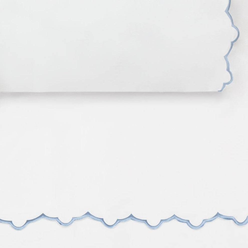 French Blue Scalloped Embroidered Sheet Set 1 (Fitted, Flat, & Pillow ...