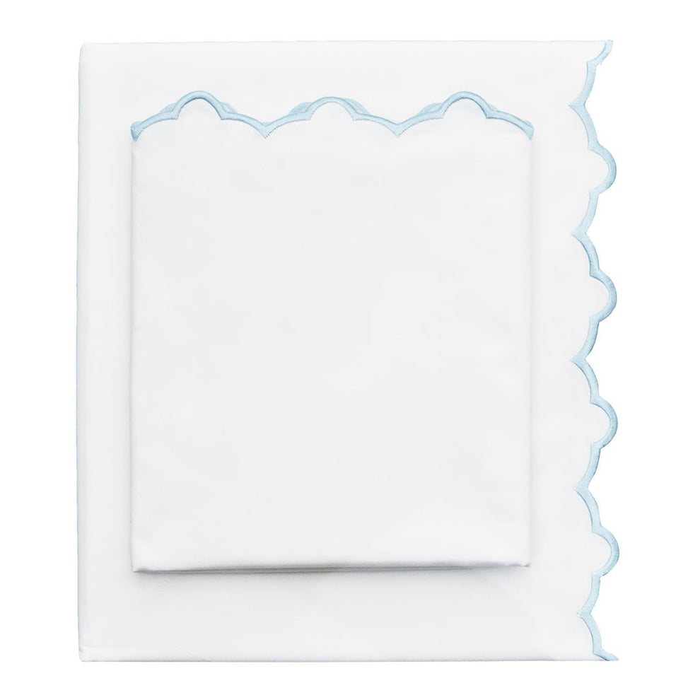 Light Blue Scalloped Embroidered Flat Sheet – Crane & Canopy