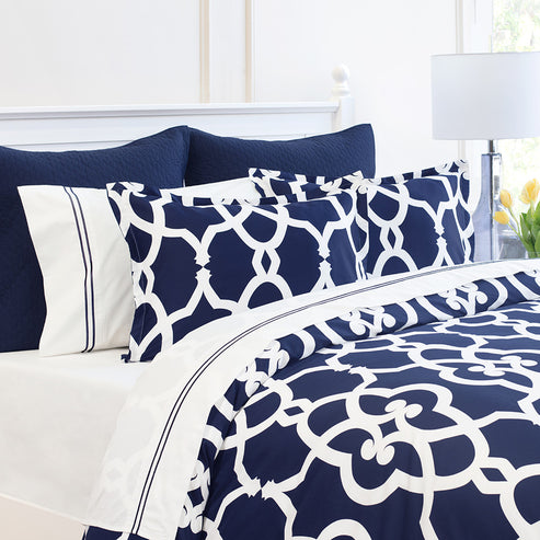 The Navy Geometric Bedding | The Pacific Navy Duvet Cover – Crane & Canopy